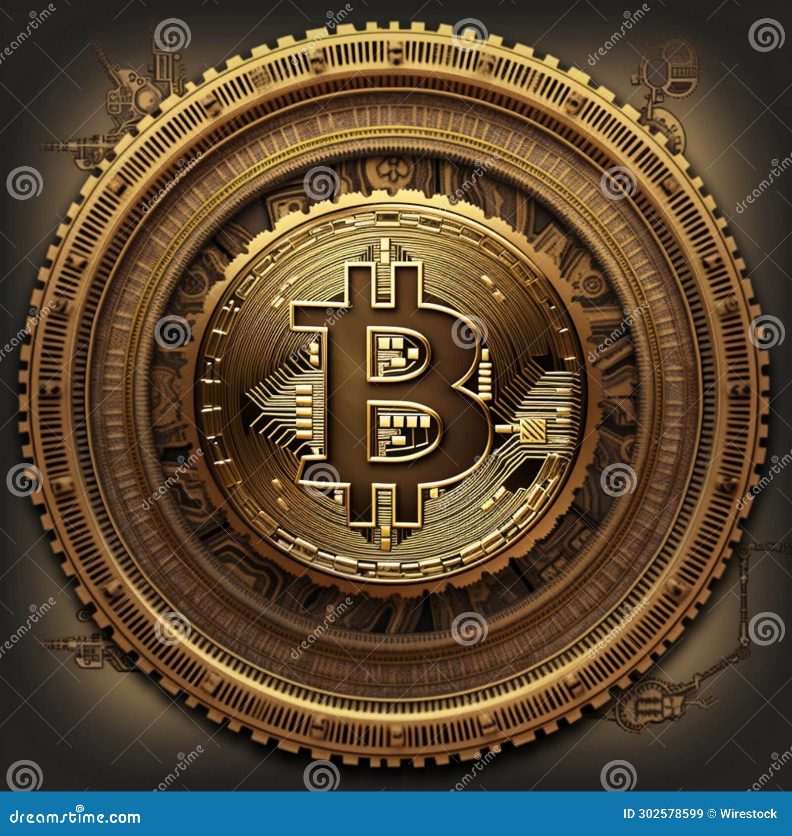 Illustration of a Bitcoin Logo with a Circular Frame of Interlocking ...