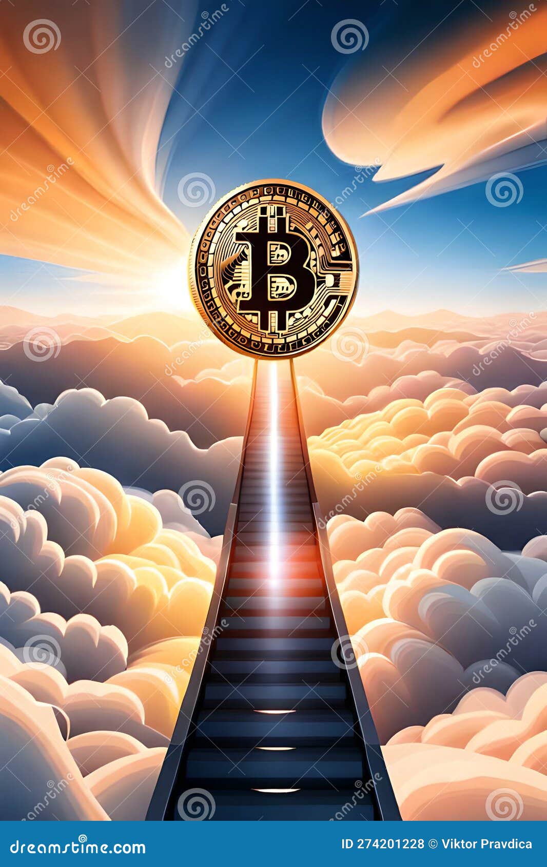 Bitcoin on the sky stock illustration. Illustration of innovative ...