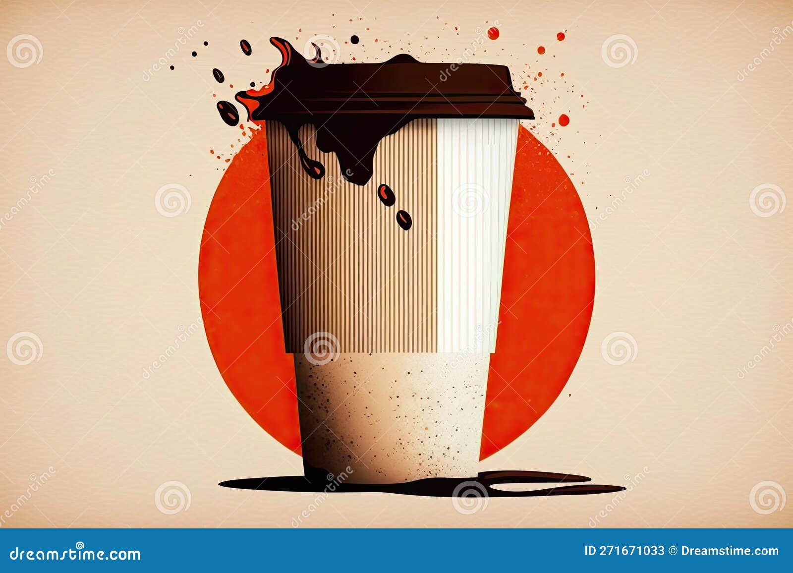 Illustration of a Black Coffee in a Paper Cup on a Beige Backdrop Stock ...