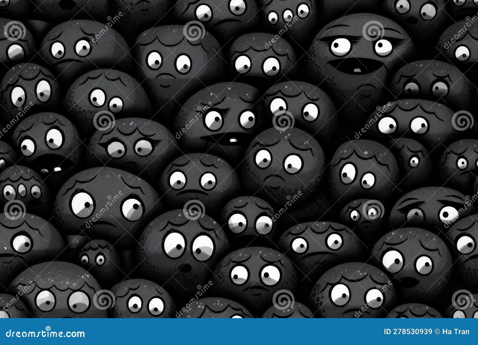 Illustration of Black Emoticons with Eyes and Mouth on Top Stock ...