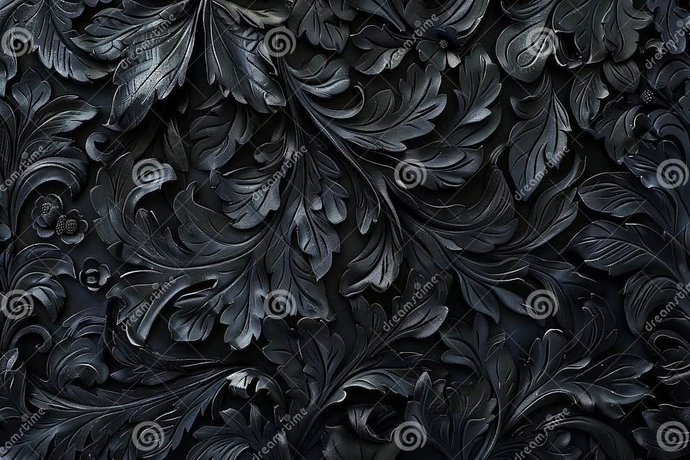 Illustration of Black Leather with Ornate Black Patterns, High Quality ...