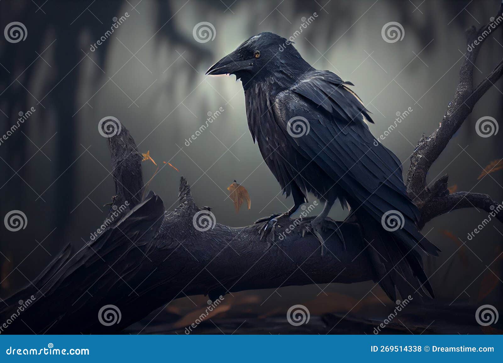Illustration of a Black Raven in a Dark Forest Stock Illustration ...