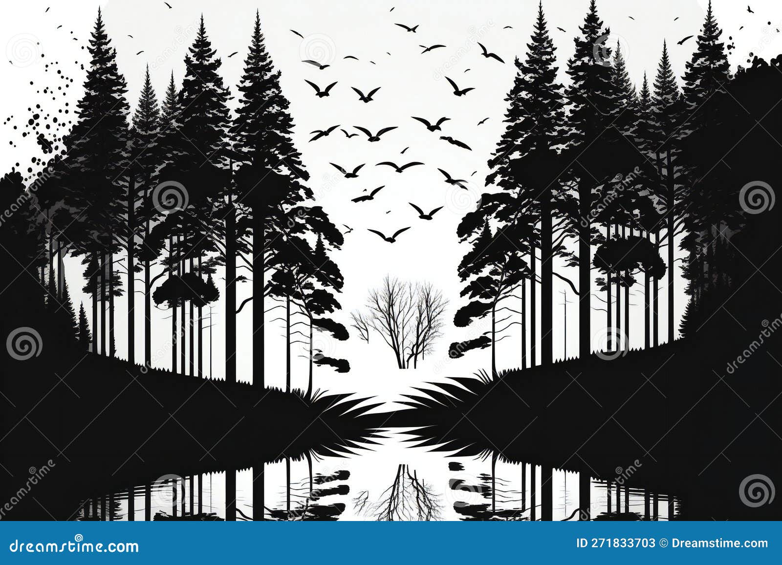 Black and White Forest Scene As Illustration, Nature, Forests Stock ...