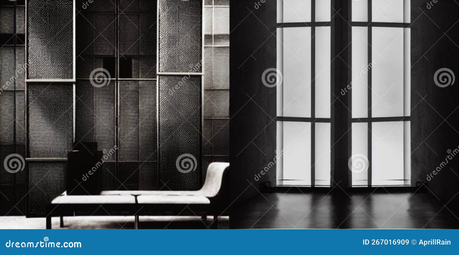 Black and White Room with Windows Stock Illustration - Illustration of ...
