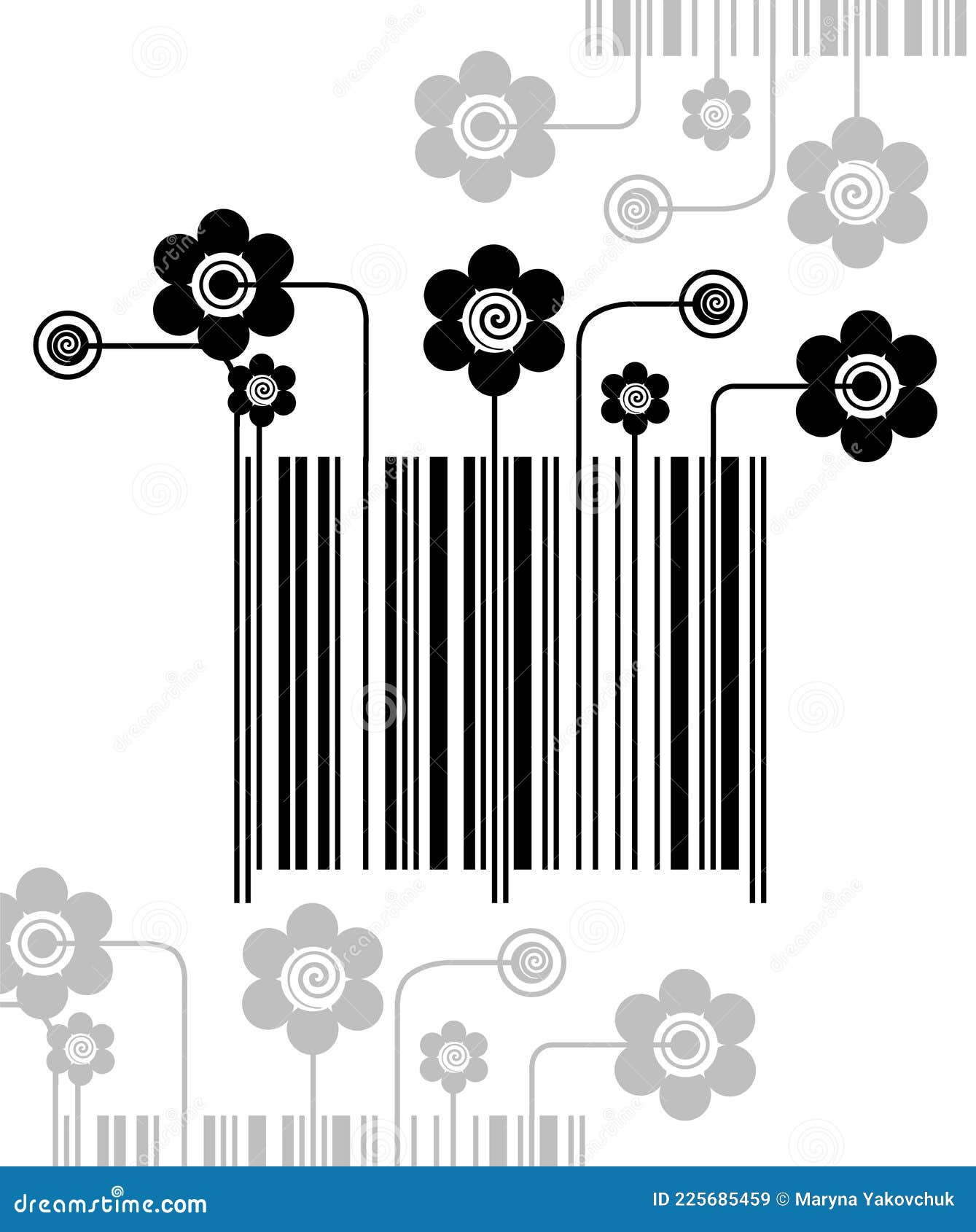 Barcode with flowers stock vector. Illustration of corporate - 225685459
