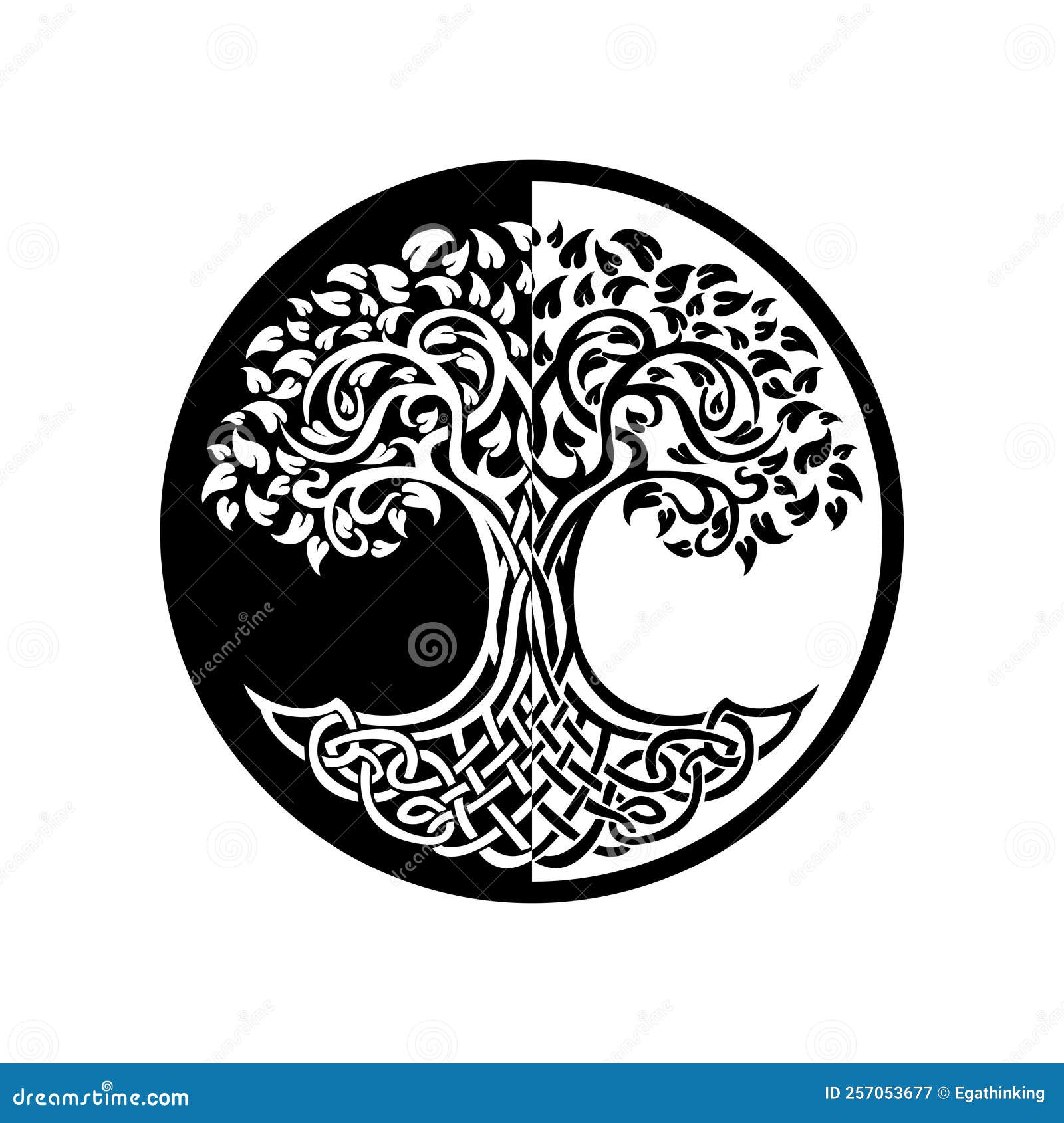 Vector Illustration of Black and White Tree and Roots Forming a Circle ...