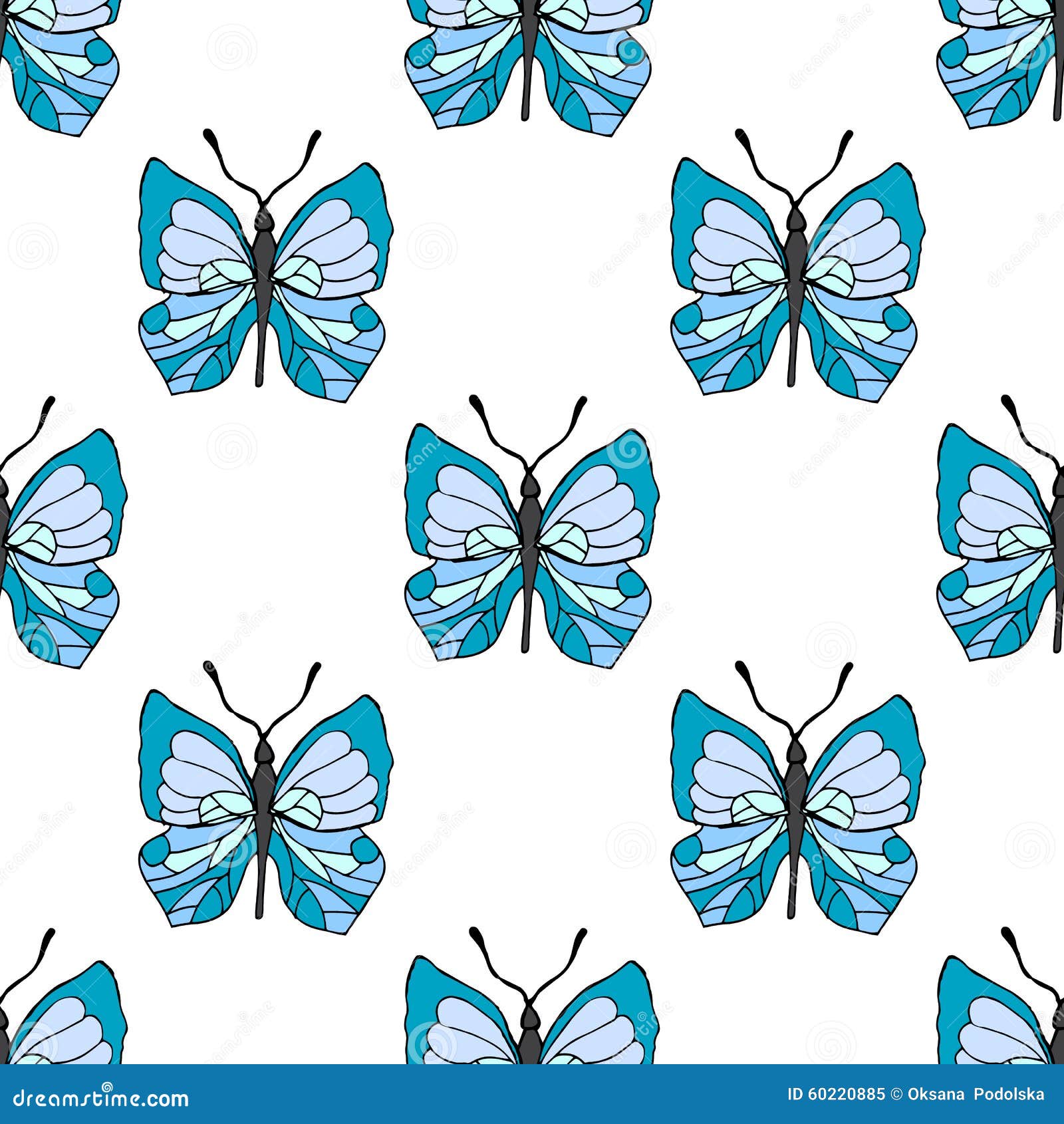 Illustration Blue Butterfly. Seamless Pattern. Stock Vector ...