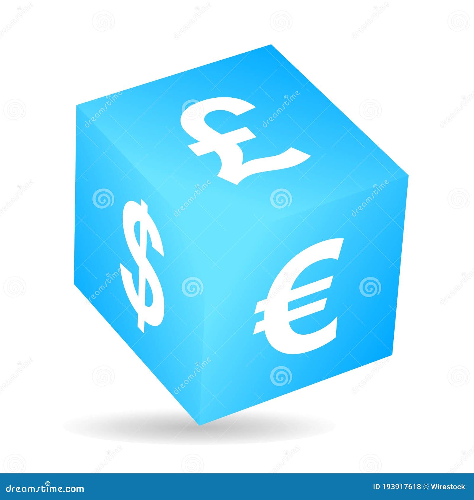Illustration of Blue Cube with Different Currency Signs on a White ...