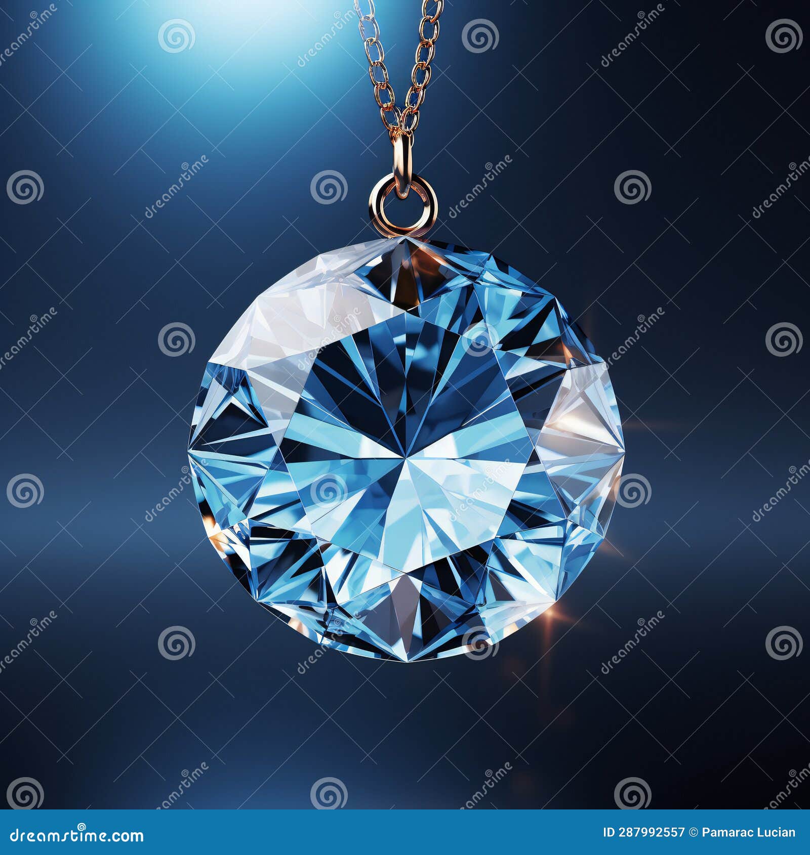Illustration of a Blue Diamond Hanging on a Chain on a Blue Background ...