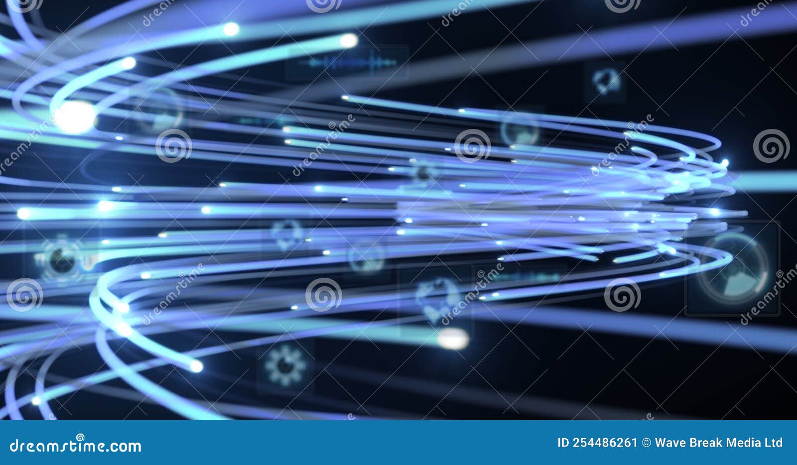 Illustration of Blue Digital Cables Glowing, Copy Space Stock ...