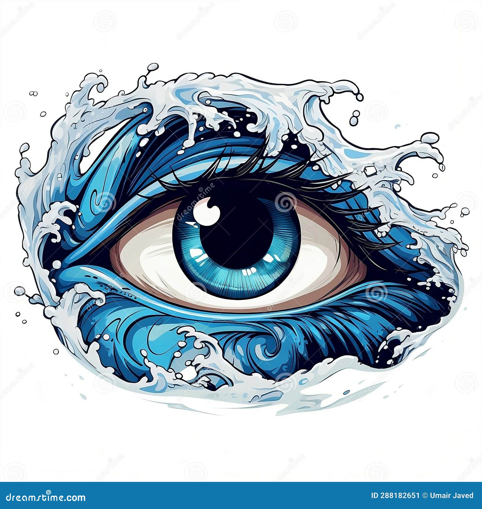 Illustration of Blue Eye with Ocean Waves Inside with Copy Space Stock ...