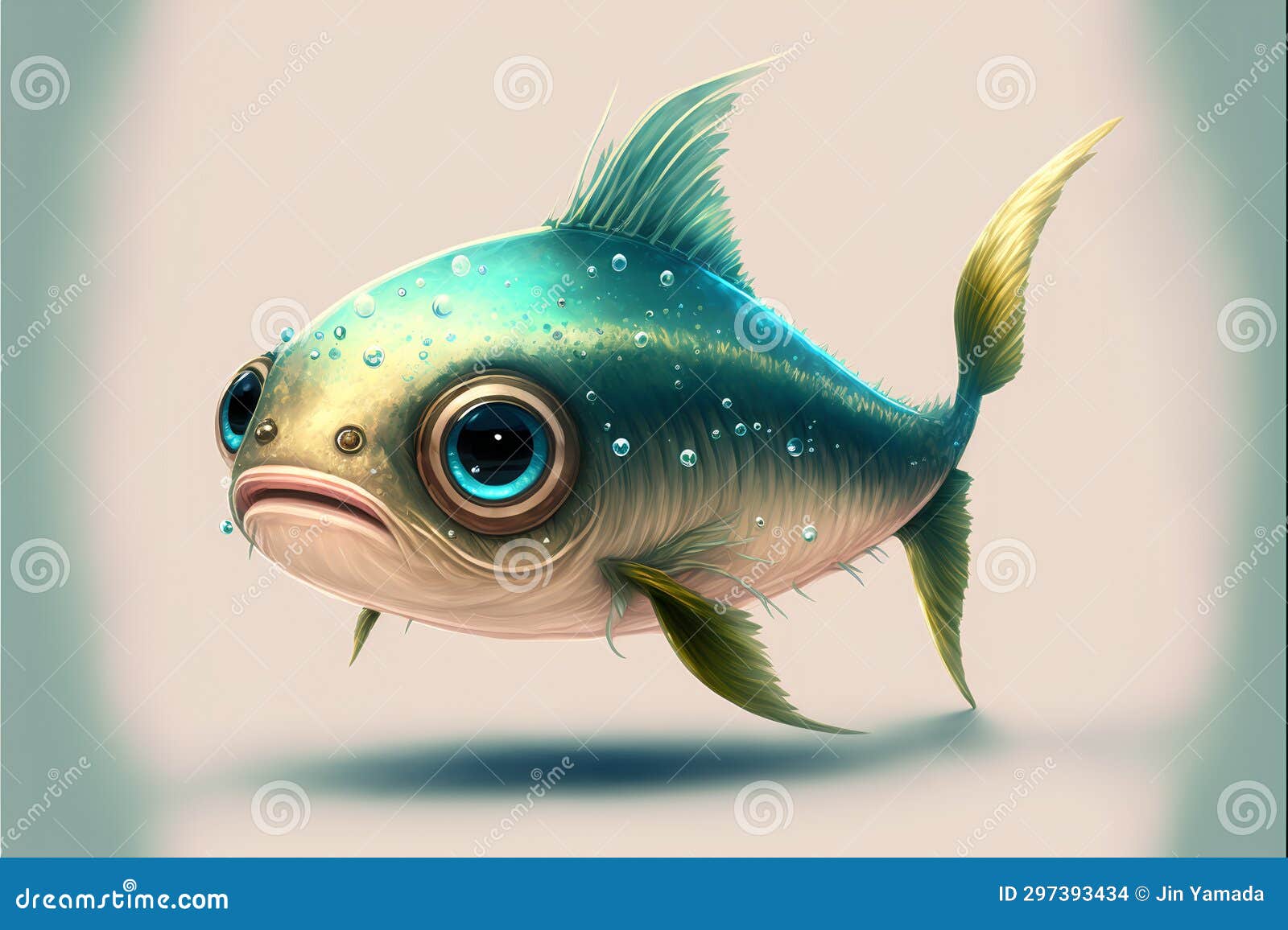 Illustration of a Blue Fish with Green Eyes on a White Background Stock ...