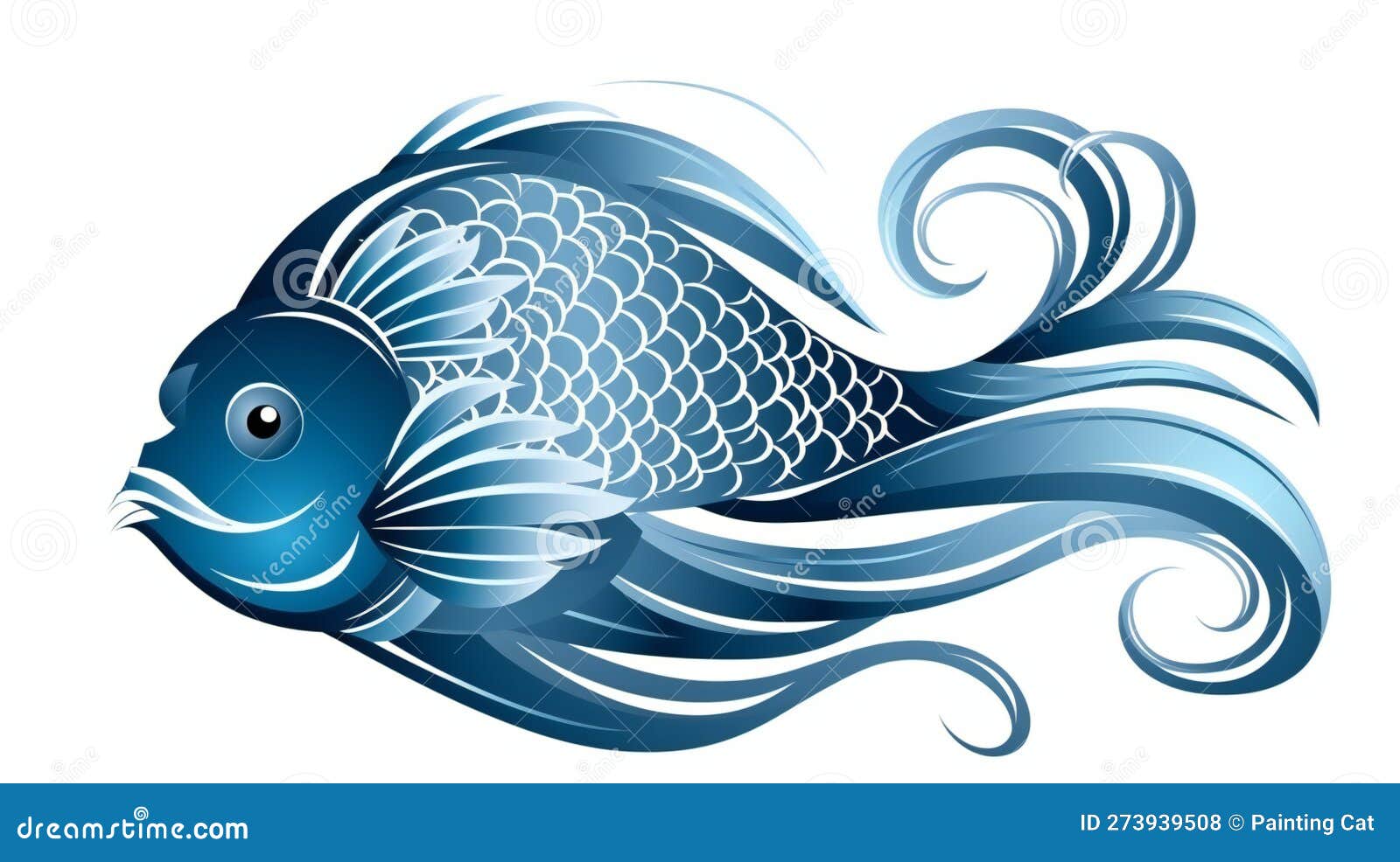 Illustration of a Blue Fish with a Wave Pattern on a White Background ...