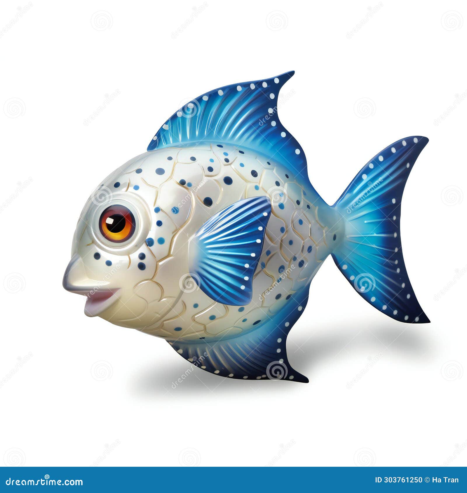 Illustration of a Blue Fish on a White Background with a Shadow Stock ...