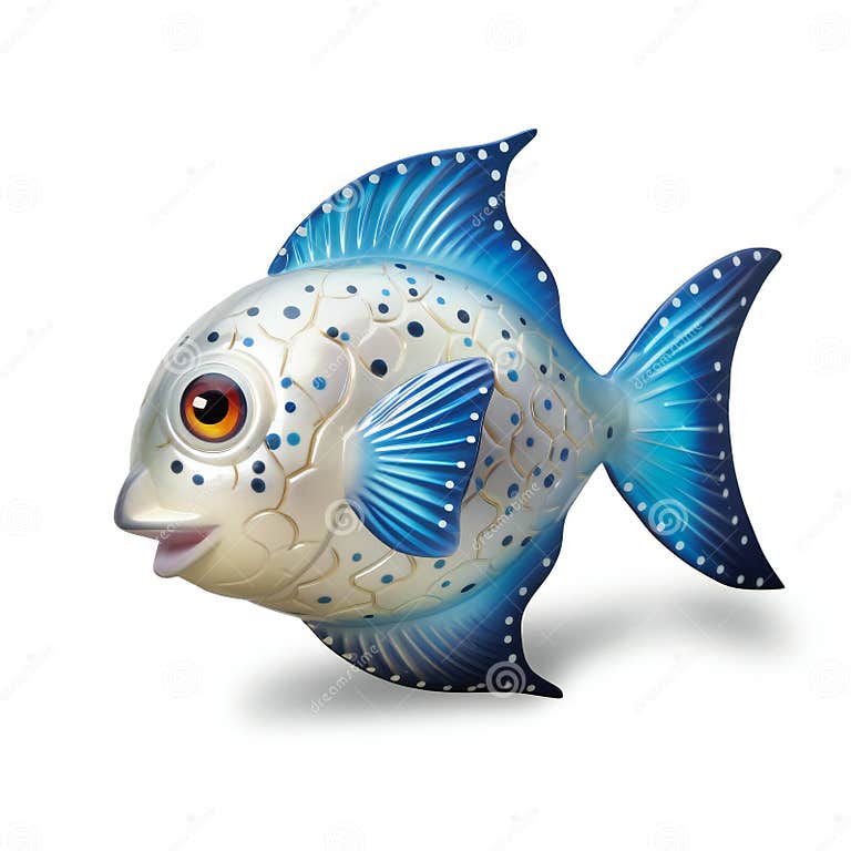 Illustration of a Blue Fish on a White Background with a Shadow Stock ...