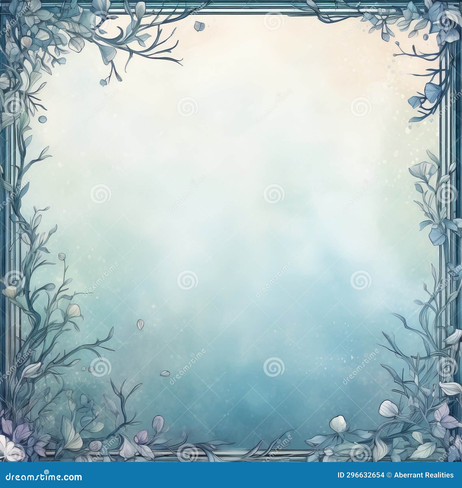 An Illustration of a Blue Frame with Flowers and Leaves Stock ...