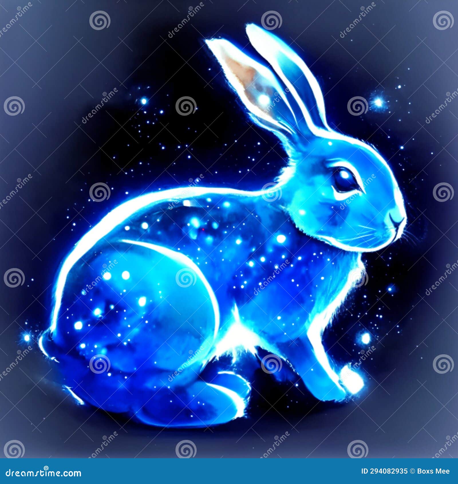 Illustration of a Blue Hare on a Dark Background with Stars Generative ...