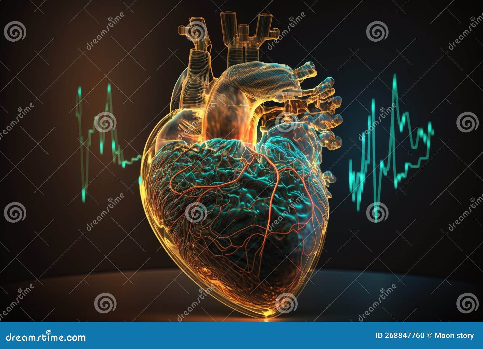 Illustration of Blue Hologram of Heart and Heart Beat Pulse Created ...