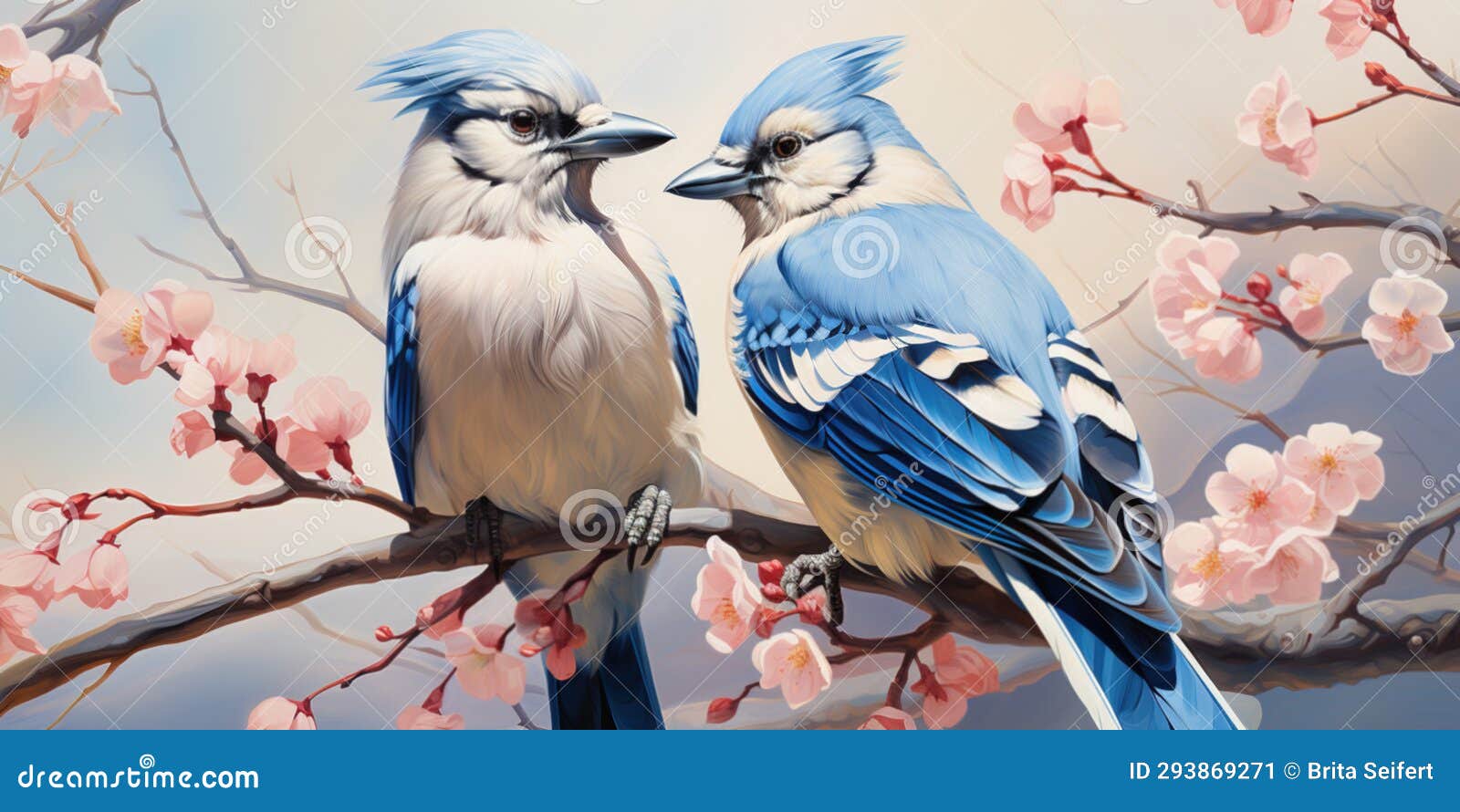 Illustration of Blue Jays Perched in a Tree Stock Illustration ...