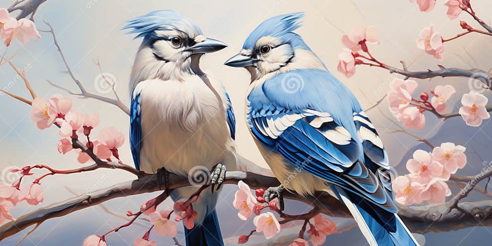 Illustration of Blue Jays Perched in a Tree Stock Illustration ...