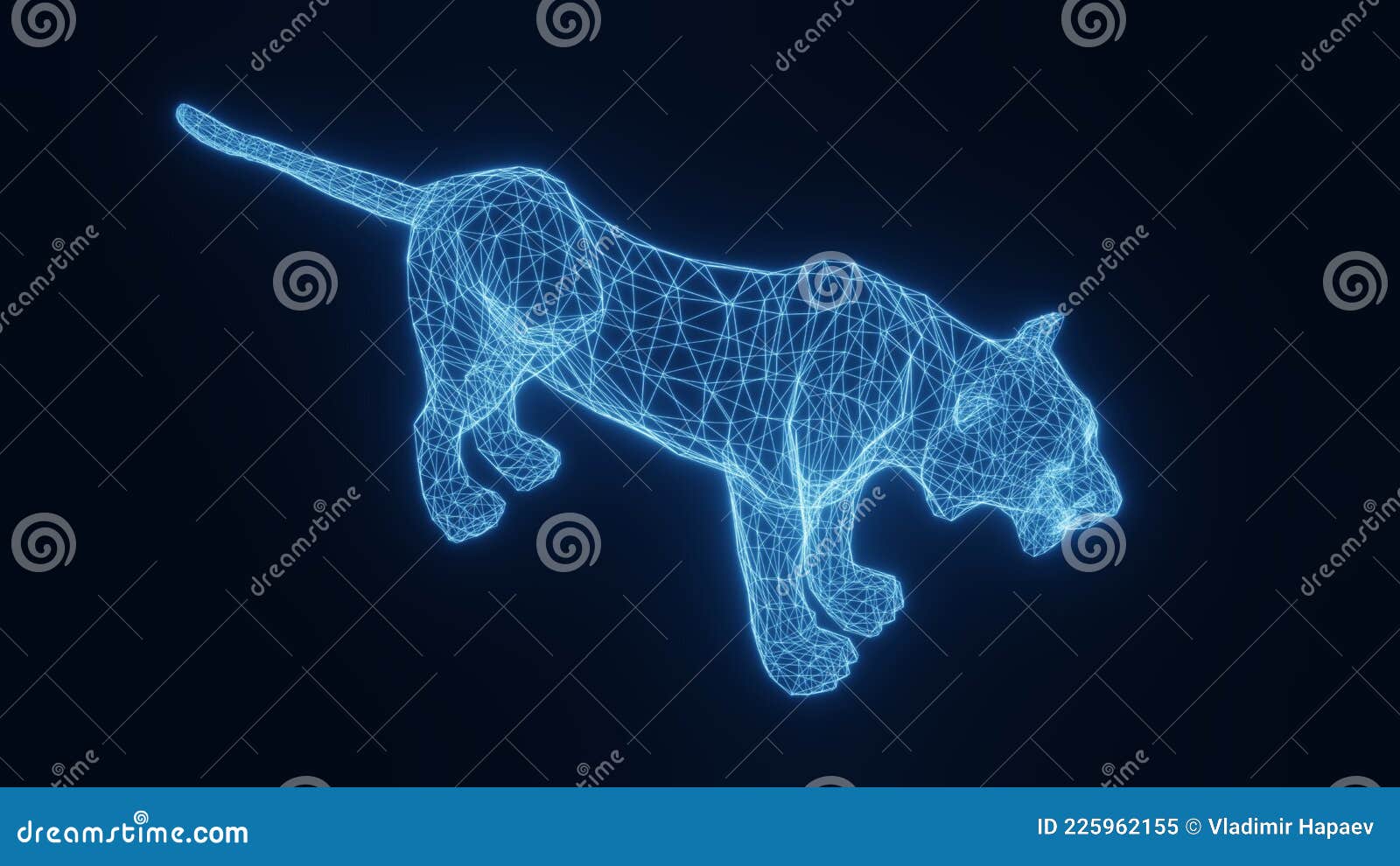 Illustration of a Blue Neon Glowing Tiger from a Three-dimensional Grid ...