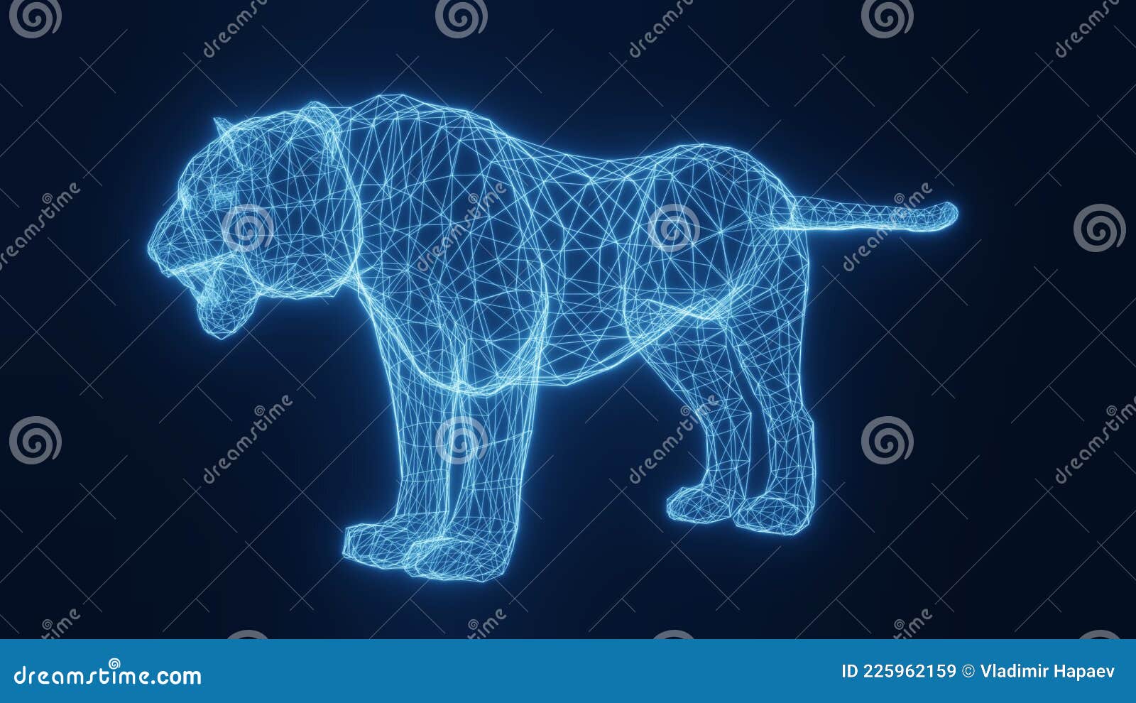 Illustration of a Blue Neon Glowing Tiger from a Three-dimensional Grid ...