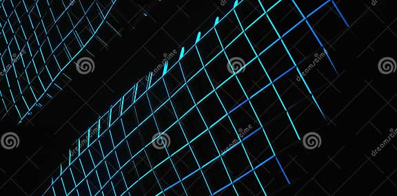 Blue Neon Grid Structure at Night Stock Illustration - Illustration of ...