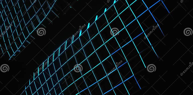 Blue Neon Grid Structure at Night Stock Illustration - Illustration of ...