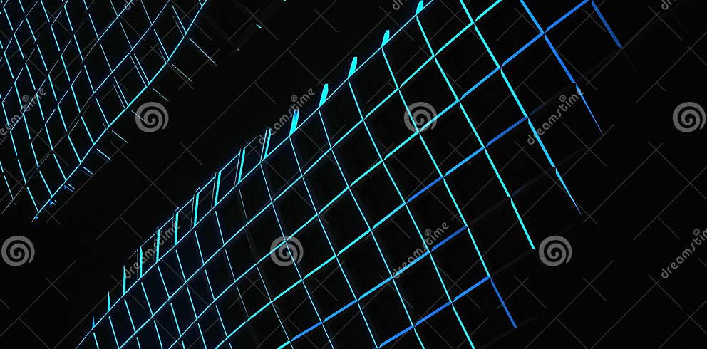 Blue Neon Grid Structure at Night Stock Illustration - Illustration of ...