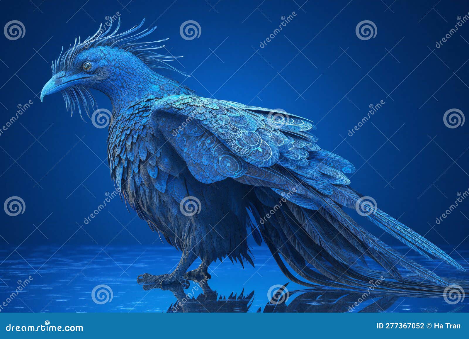 A Blue Phoenix Bird on a Blue Background Stock Illustration ...