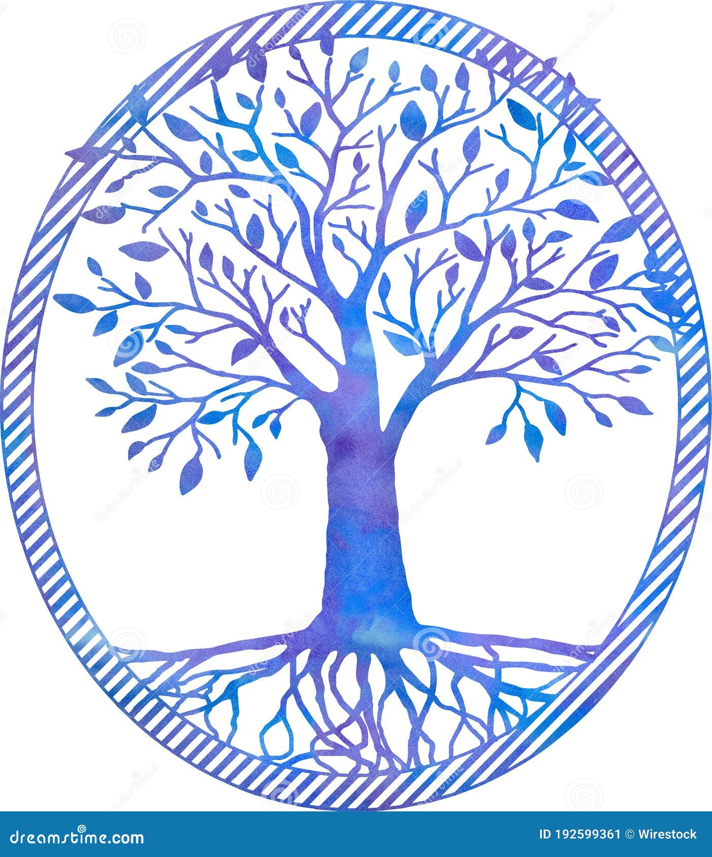Illustration of a Blue-purple Tree with Roots in an Oval Frame Isolated ...