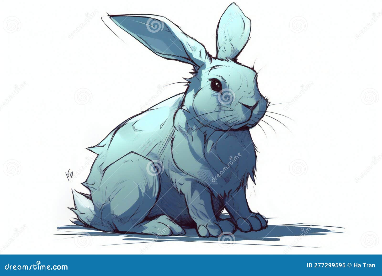 Illustration of a Blue Rabbit Sitting on a White Background with Shadow ...