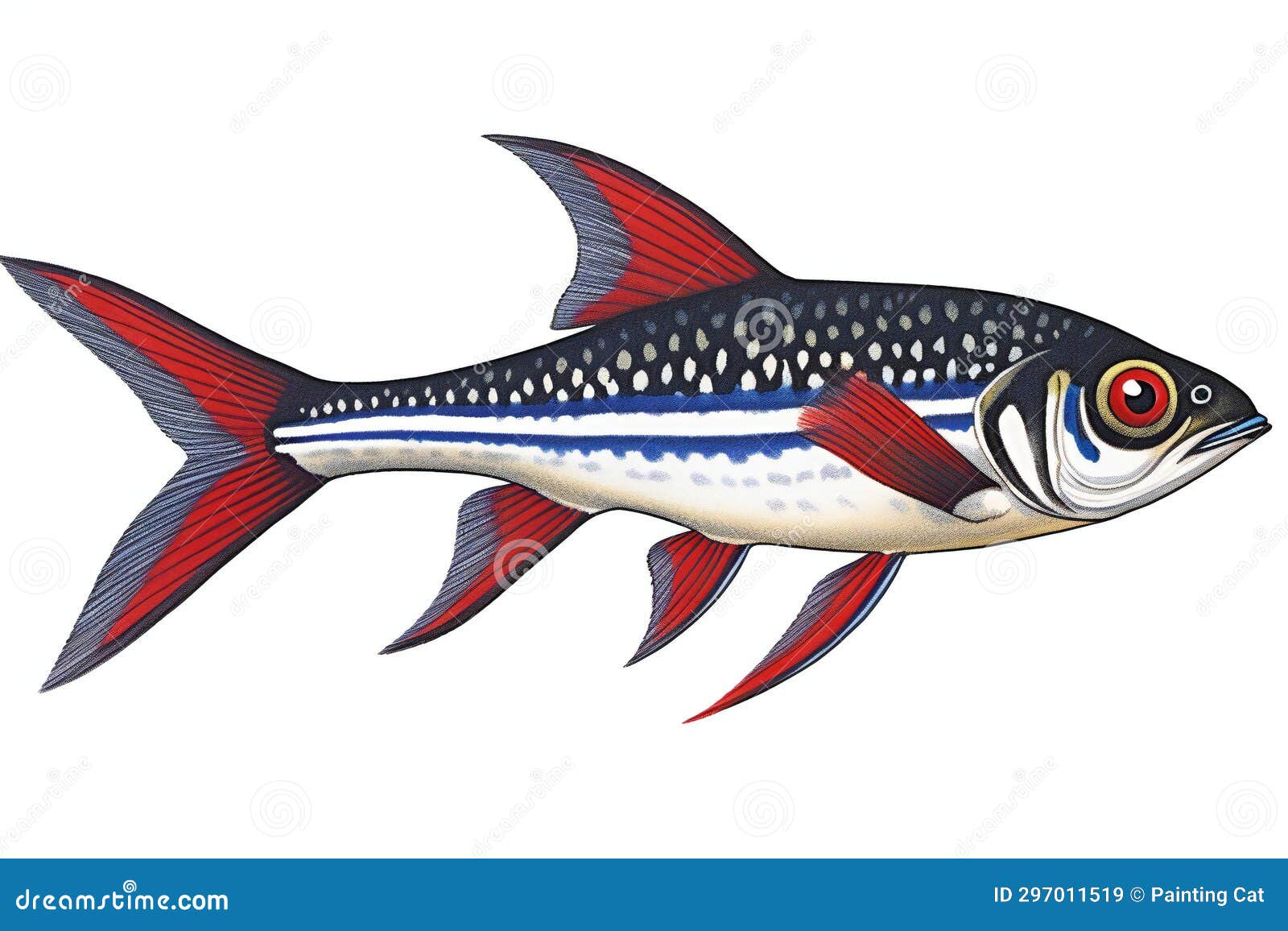 Illustration of a Blue and Red Fish on a White Background Stock ...