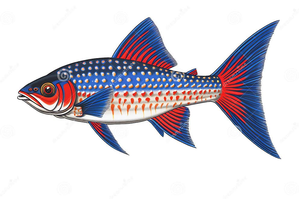 Illustration of a Blue and Red Fish on a White Background Stock ...