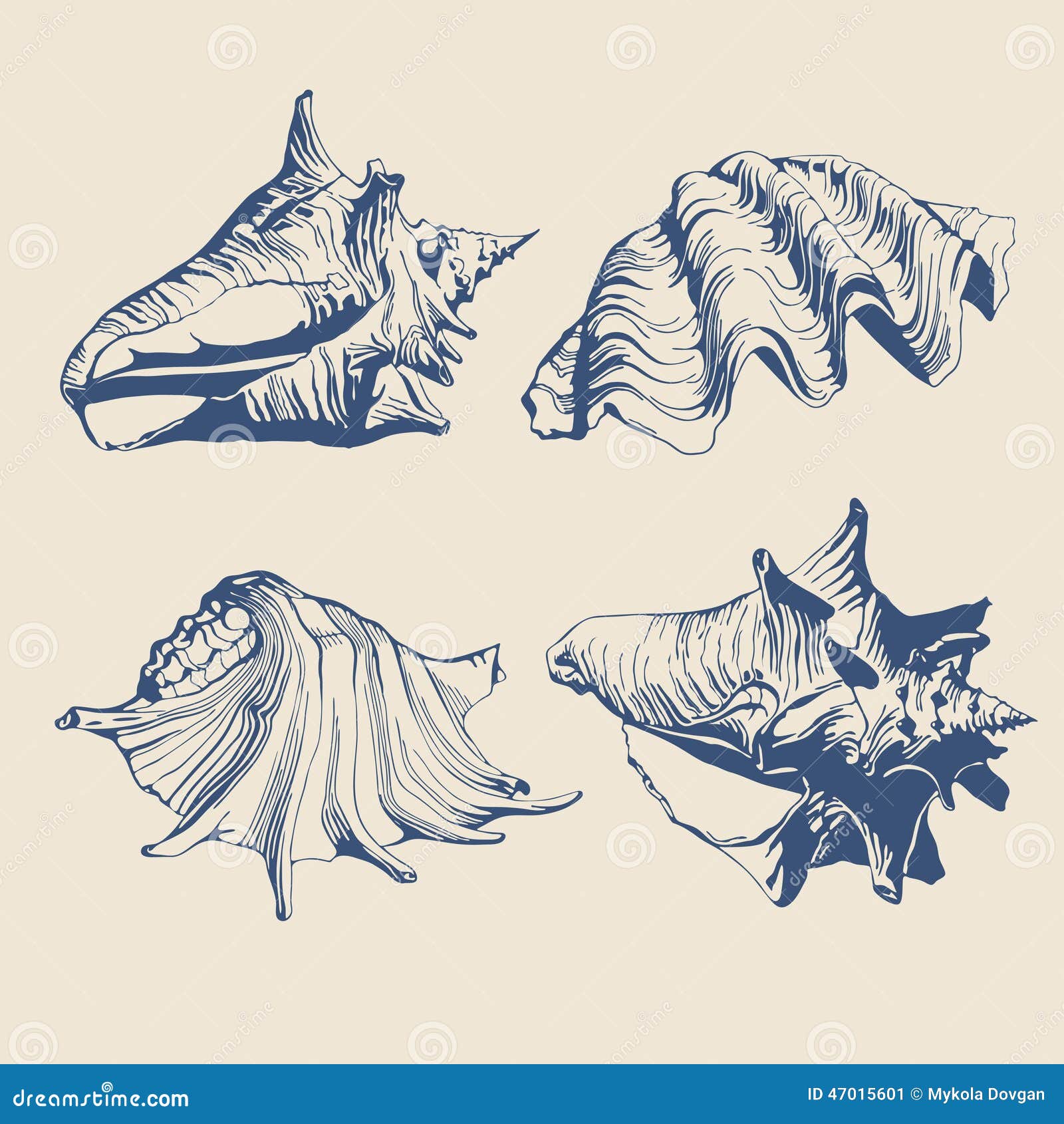 Illustration with Blue Shells Stock Vector - Illustration of elegant ...