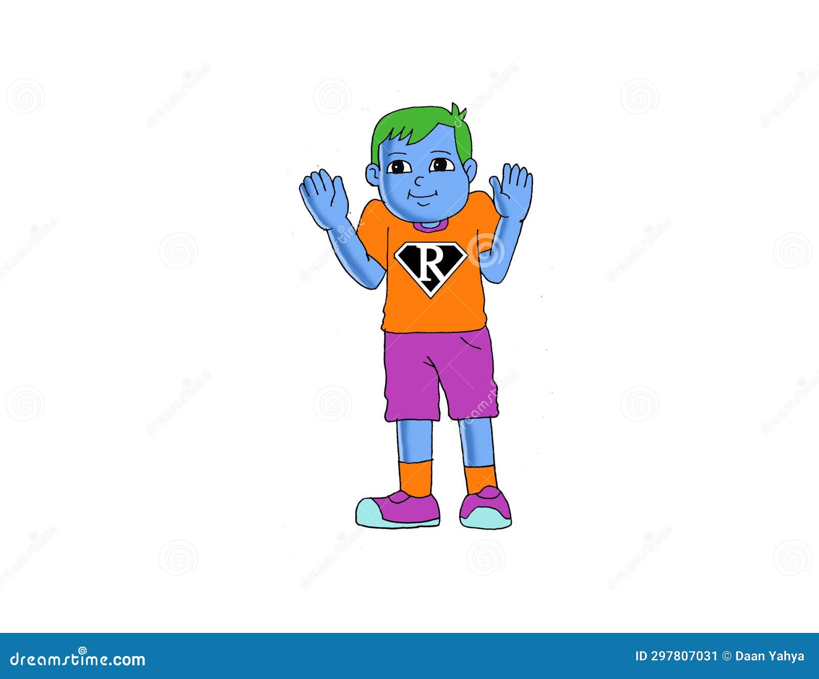Illustration of a Blue-skinned Boy Raising Both Hands Stock ...