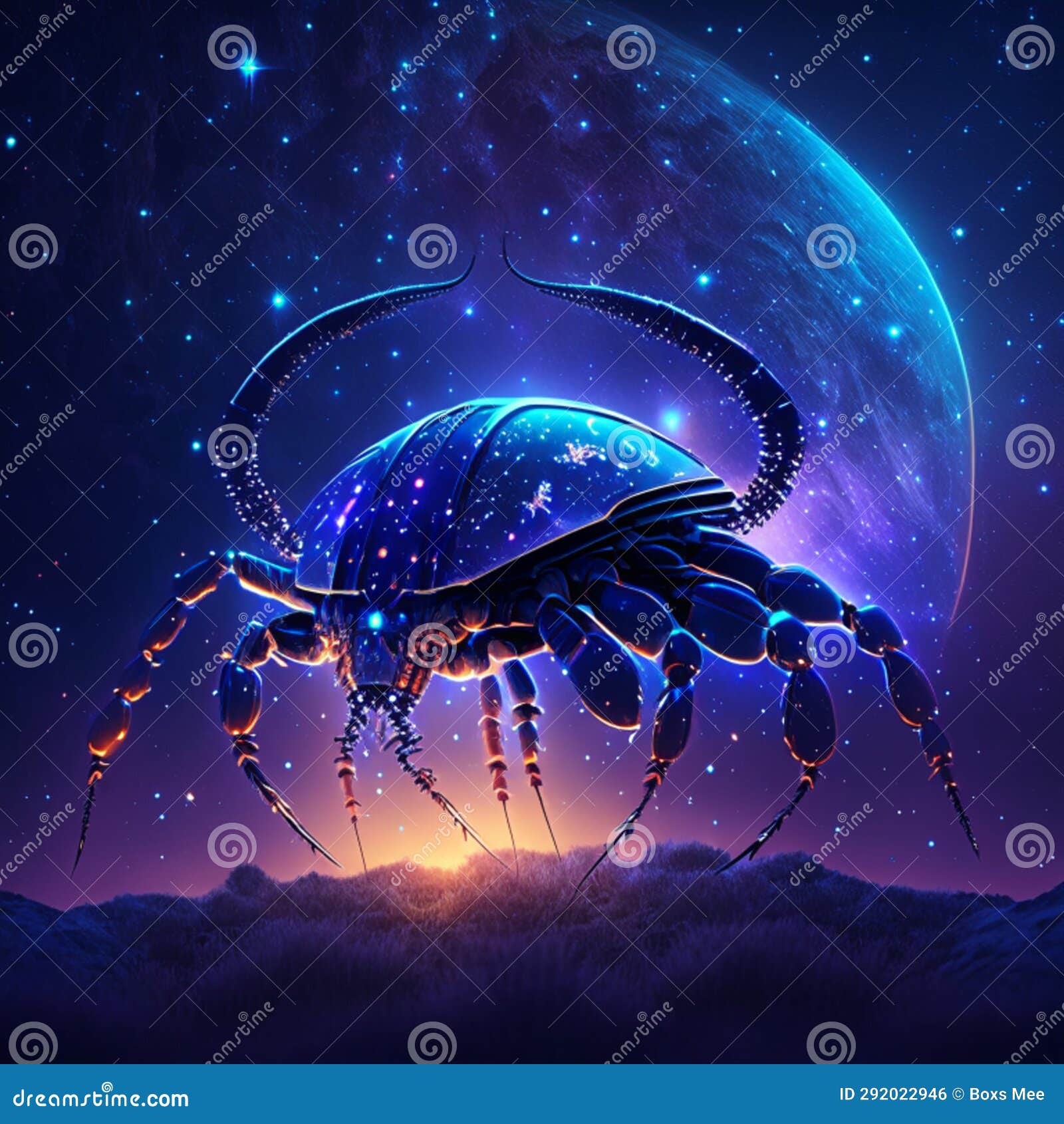 Illustration of a Blue Spider in the Night Sky. 3d Rendering AI ...