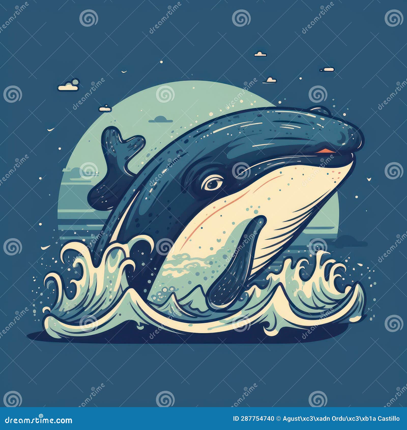 Illustration of a Blue Whale, or Blue Fin Whale. Stock Illustration ...