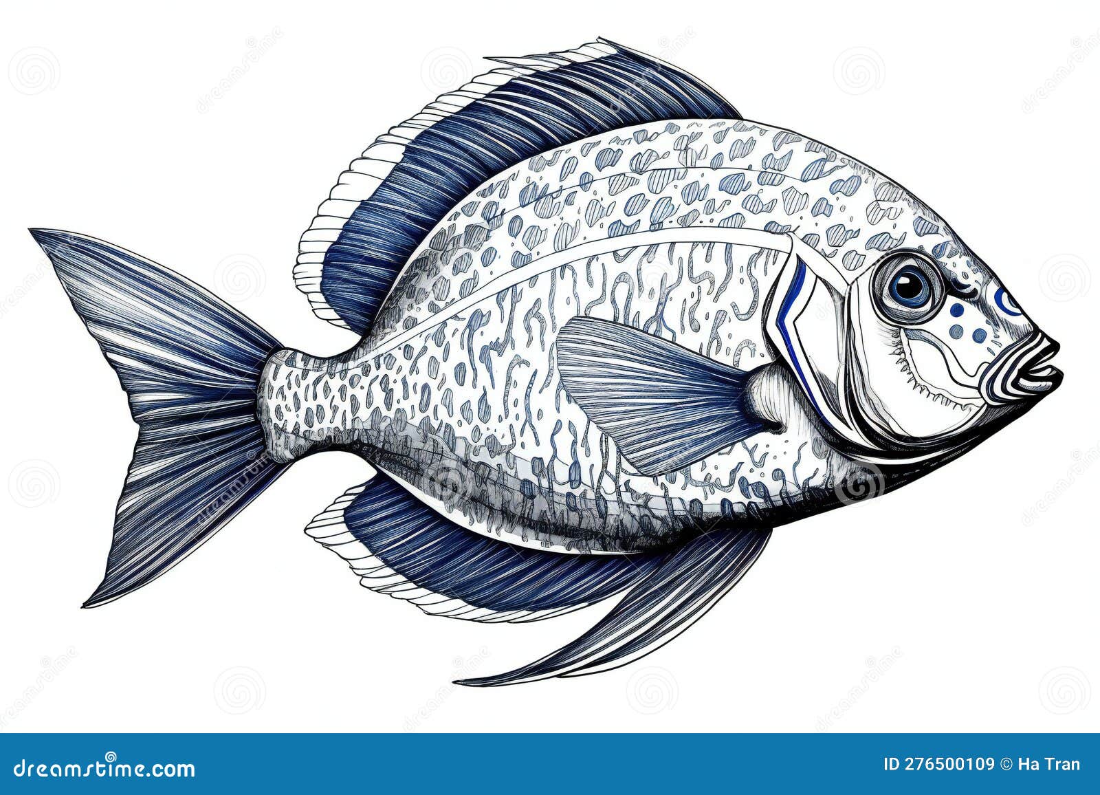 Illustration of a Blue and White Fish on a White Background Stock ...