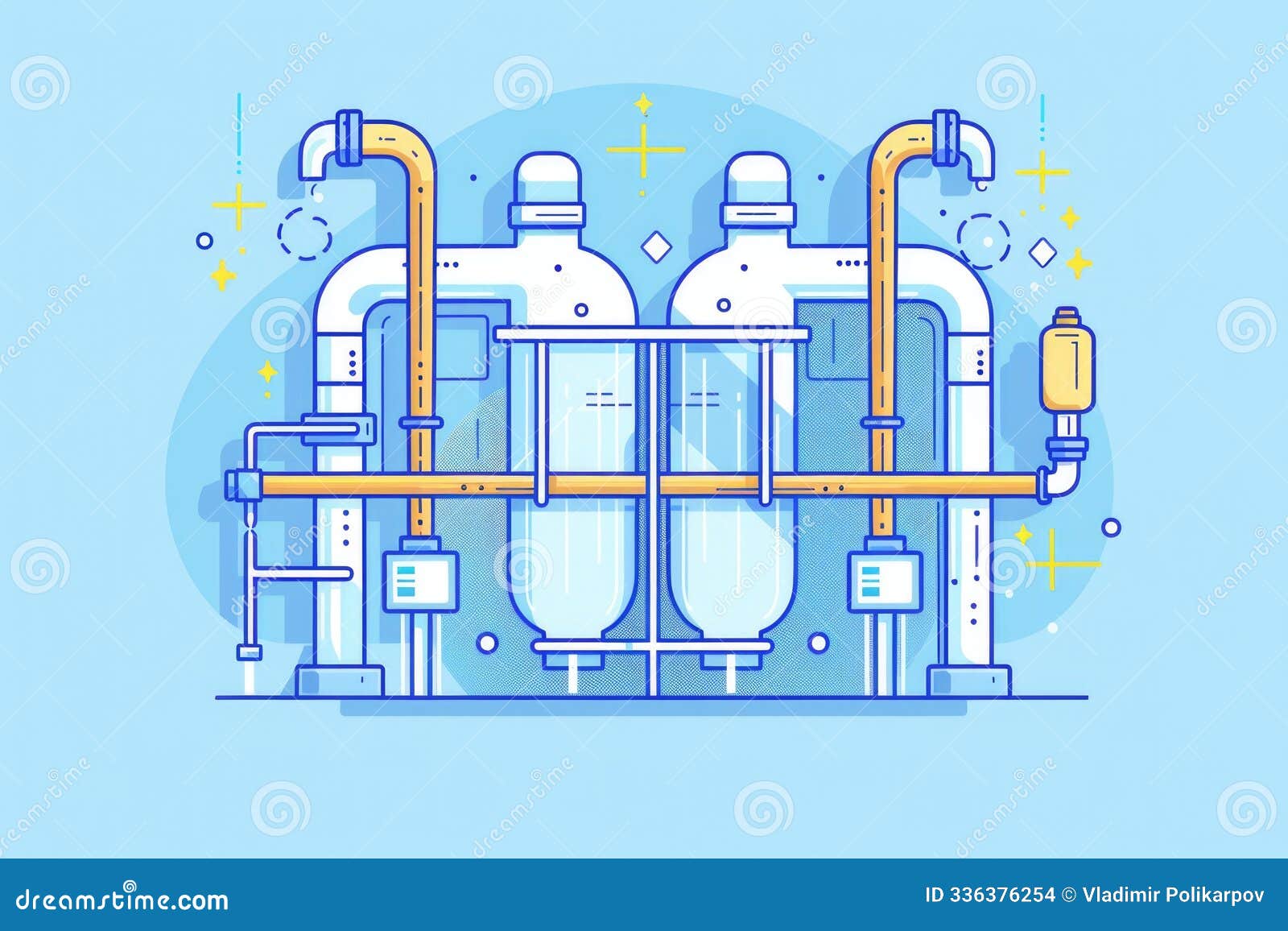 Illustration of a Blue and White Water Filtration System, Showing the ...