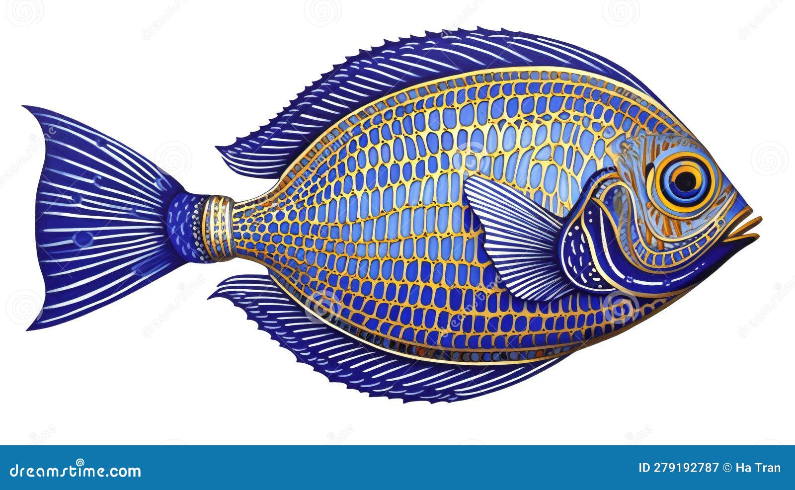 Illustration of a Blue and Yellow Fish Isolated on a White Background ...