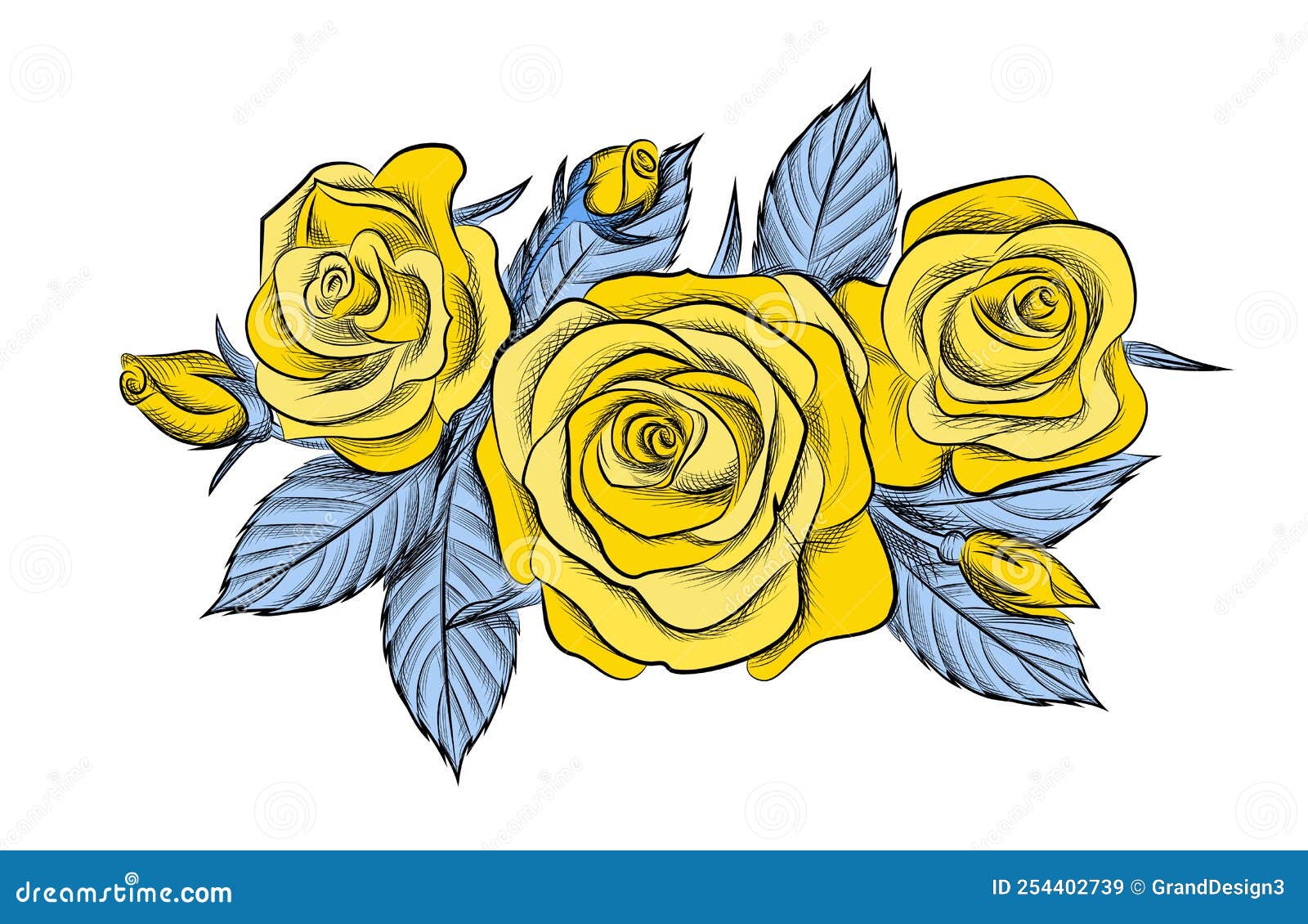 Illustration with Blue Yellow Roses in Vector. Stock Vector ...