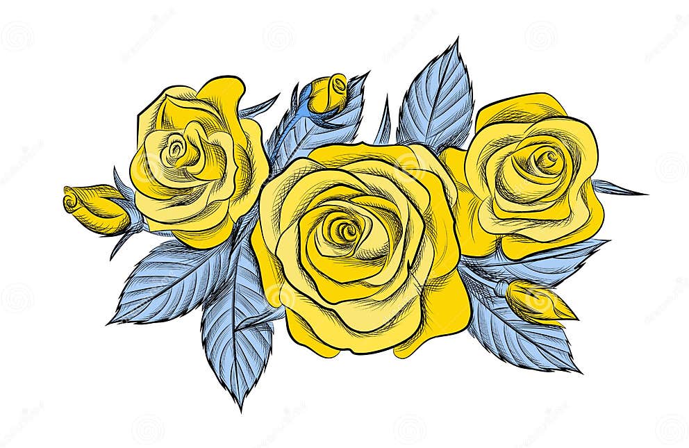 Illustration with Blue Yellow Roses in Vector. Stock Vector ...