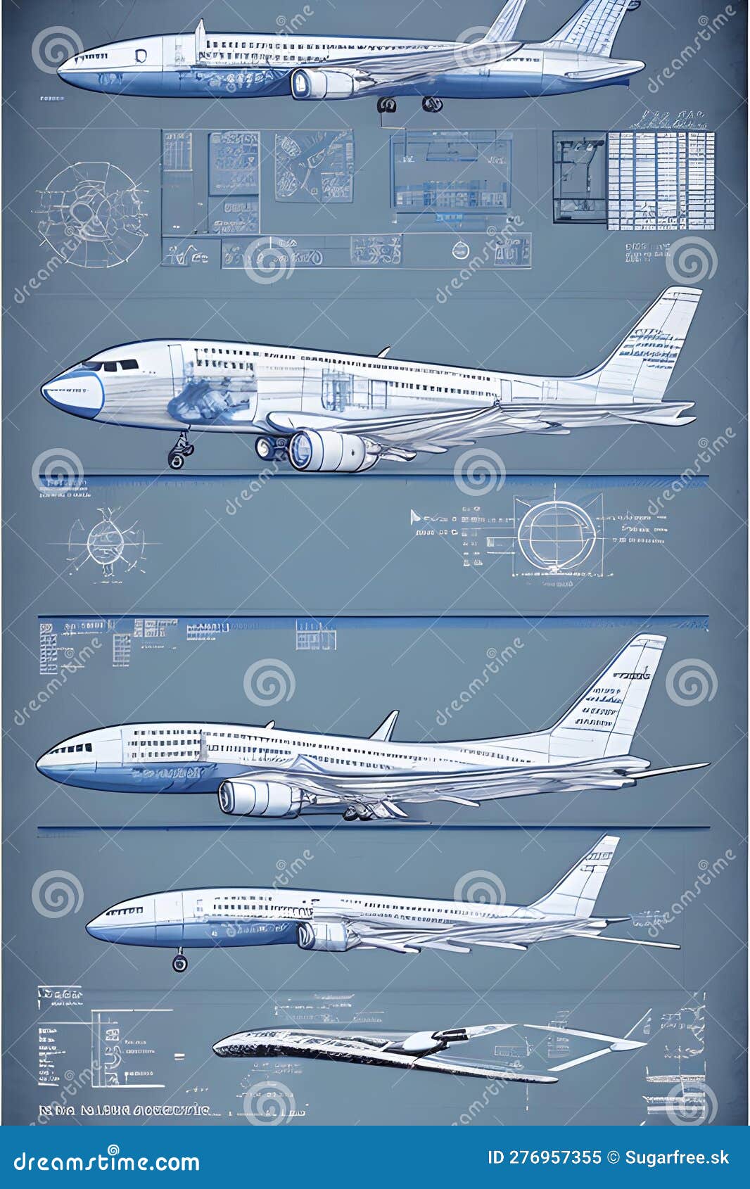 Illustration of Blueprint of a Plane. Transportation Concept Image ...