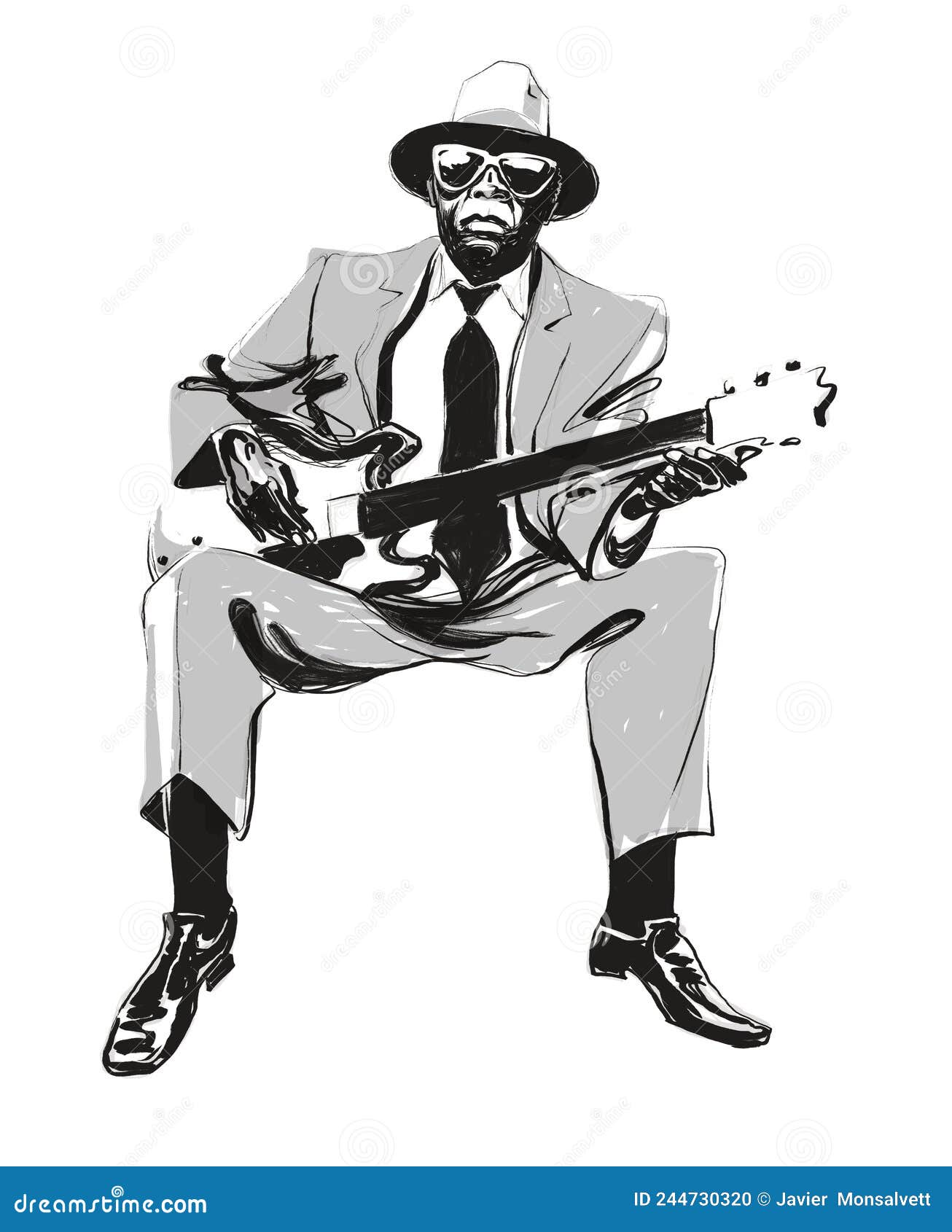 Blues Guitar Player Drawing