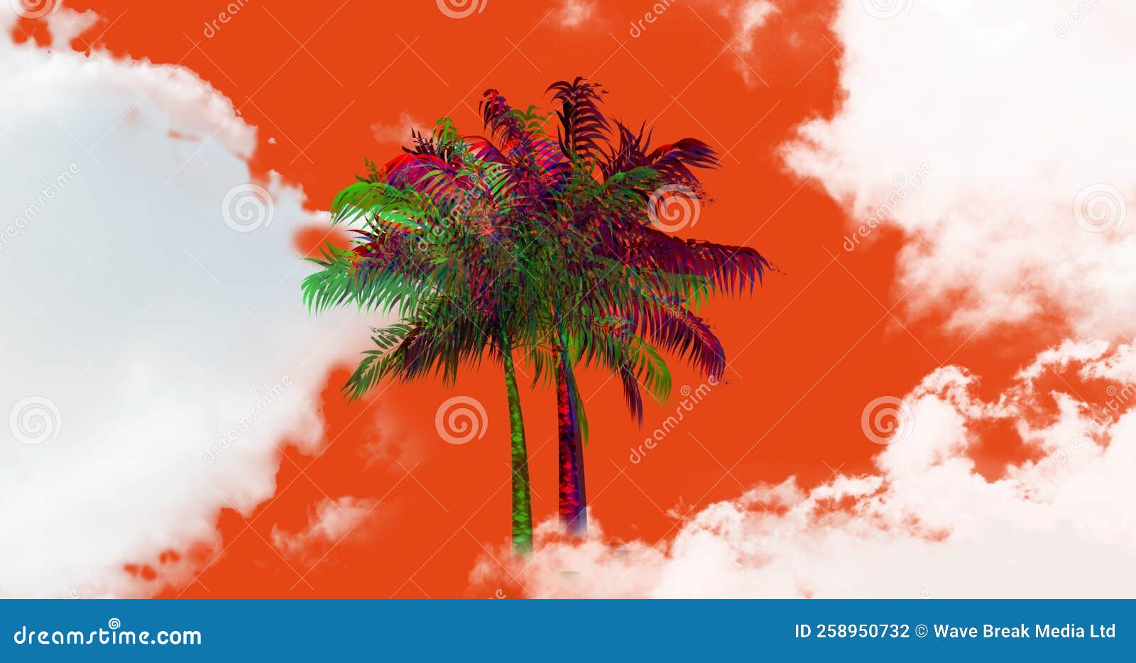 Illustration of Blurred Palm Trees and Fluffy Clouds Against Orange ...