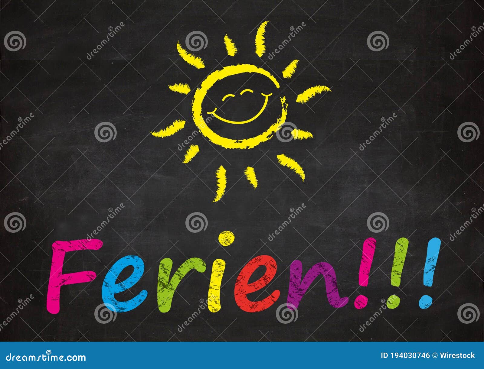 Illustration of a Board with a Sun and the German Word for Holiday ...