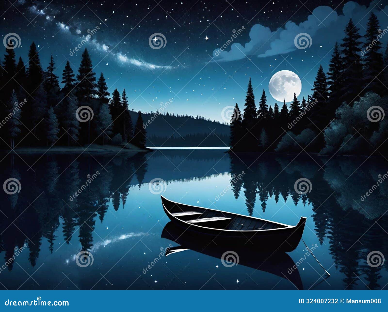 Illustration of a Boat in the Moonlight Stock Illustration ...