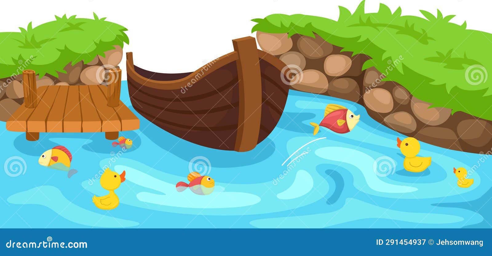 Illustration Boat in the River Stock Vector - Illustration of growth ...