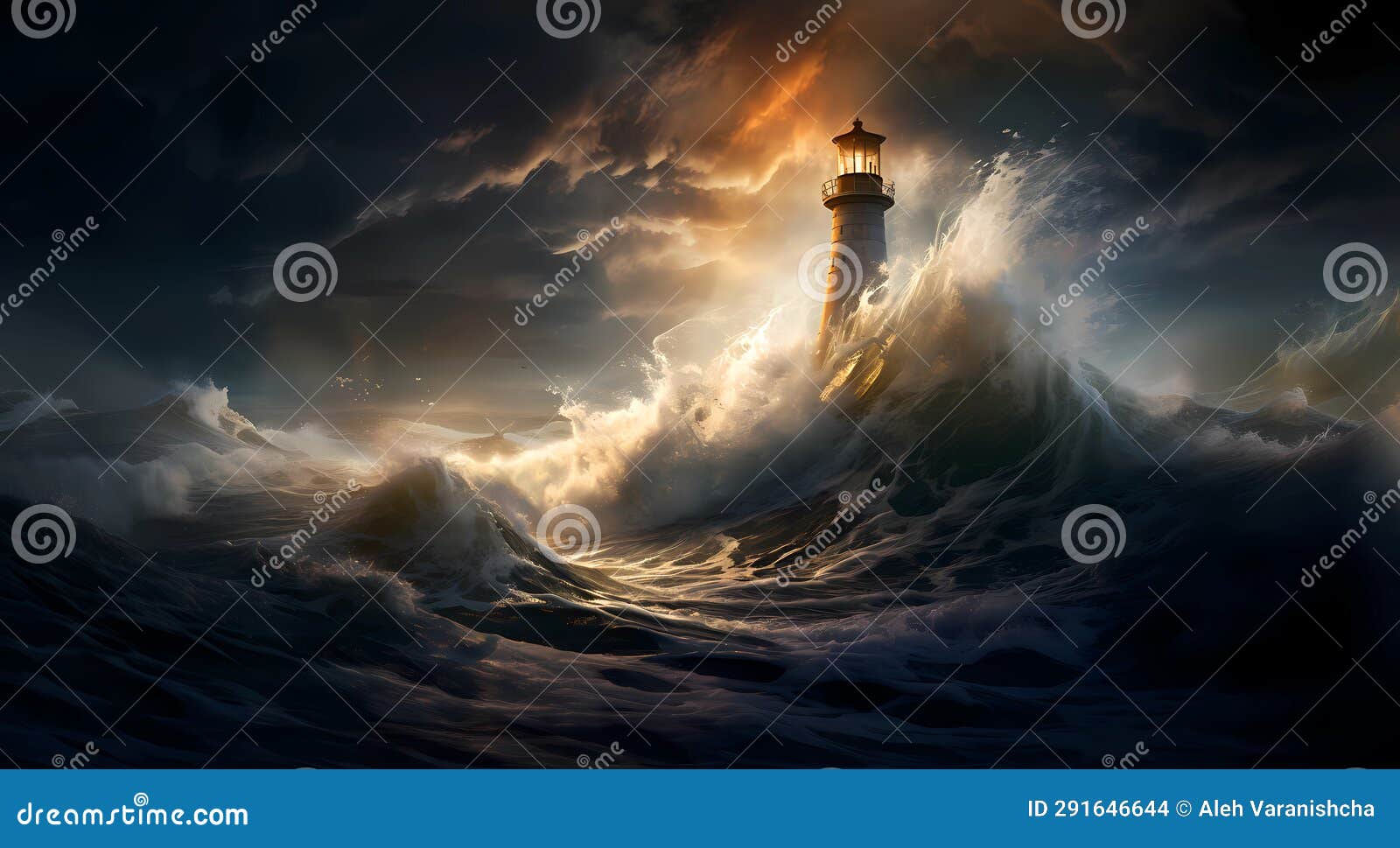 Illustration of a Boat Sailing Towards the Lighthouse during a Storm ...